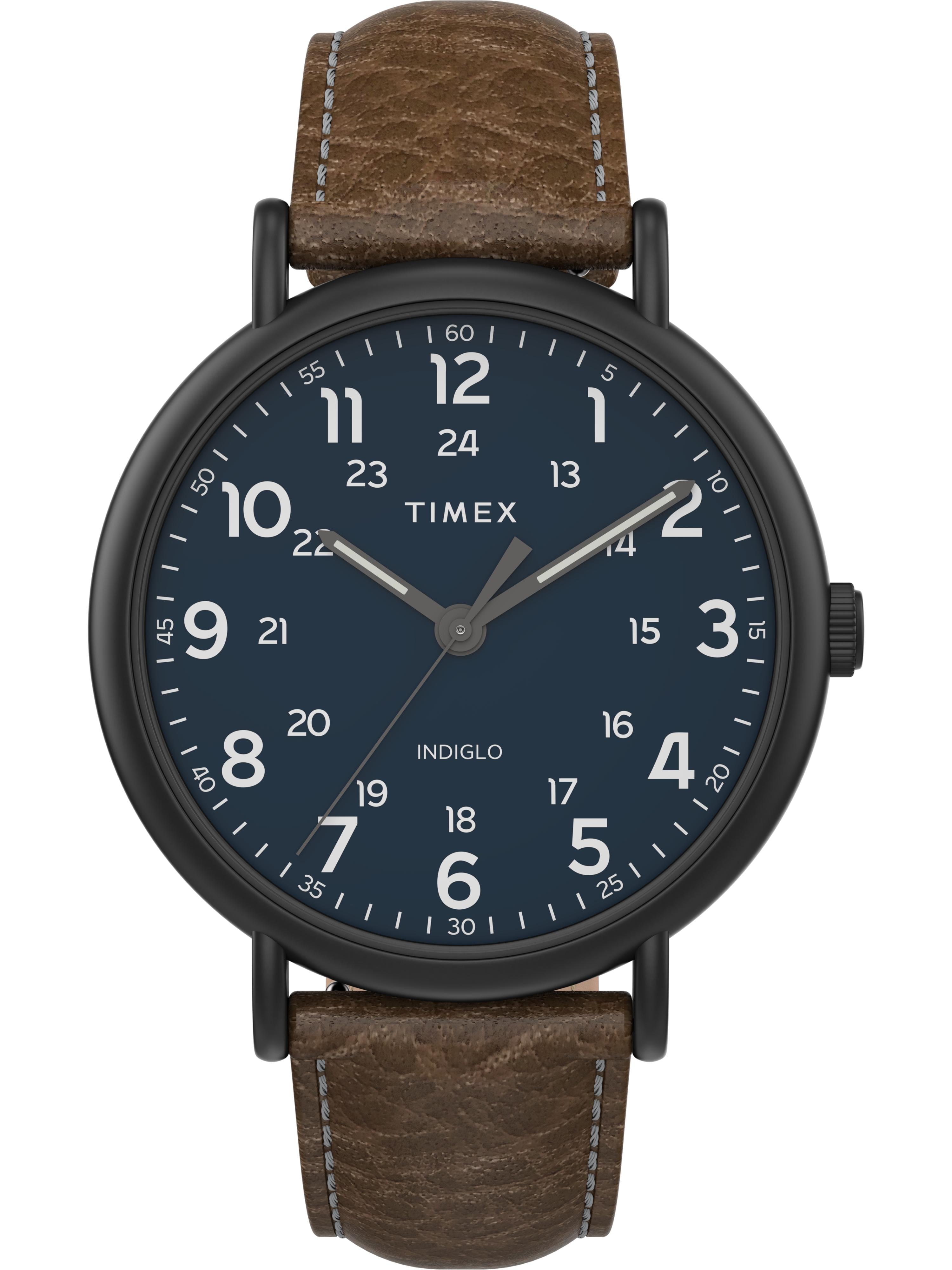 Timex Men's Weekender 43mm Brown/Blue Watch, Two-Piece Leather Strap ...