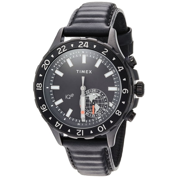 Timex Mens IQ+ Move Multi-Time Black Leather Strap Watch TW2R39900 ...
