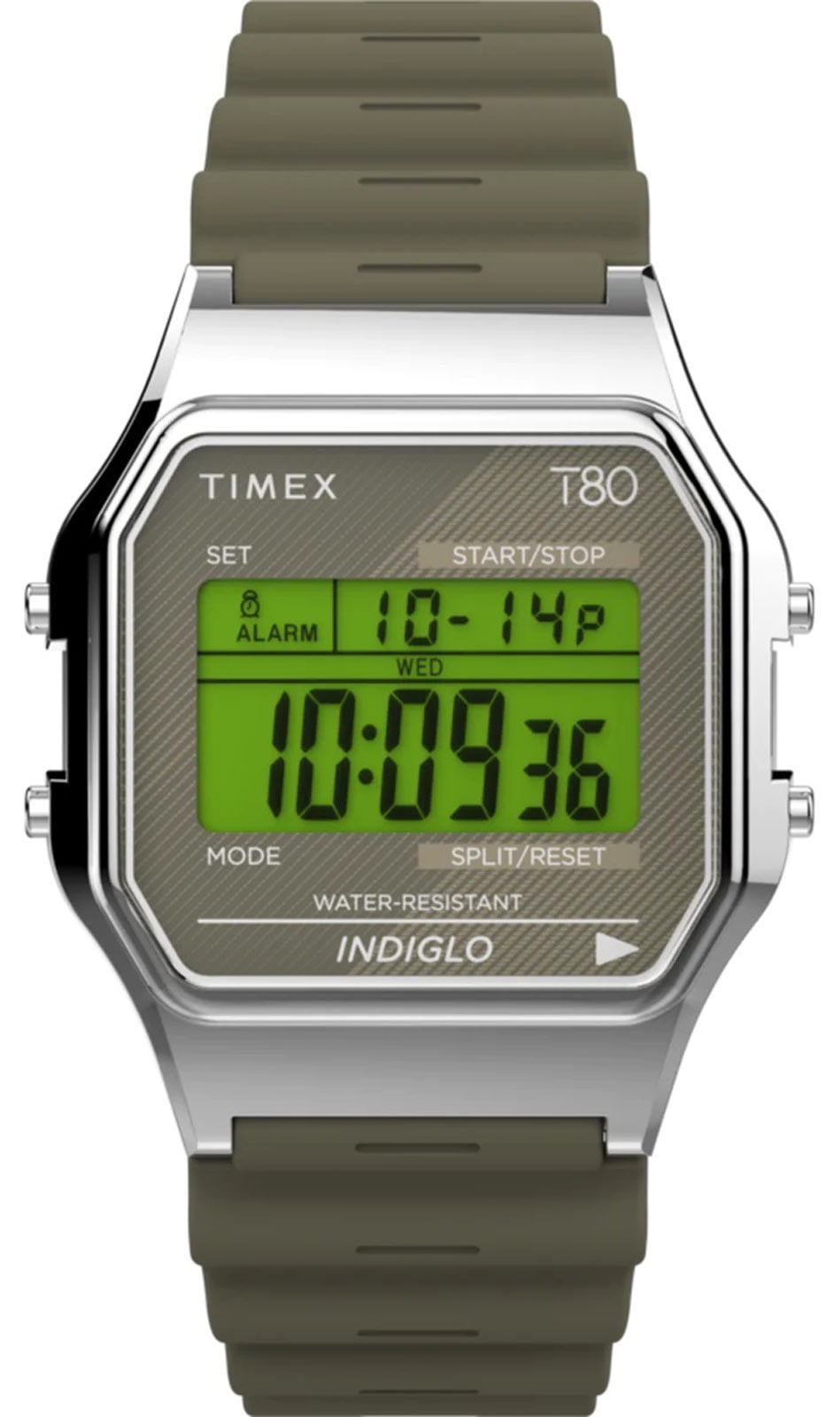 Timex T80 TW2V41100 Unisex Digital Chronograph Watch Green Resin Strap ...