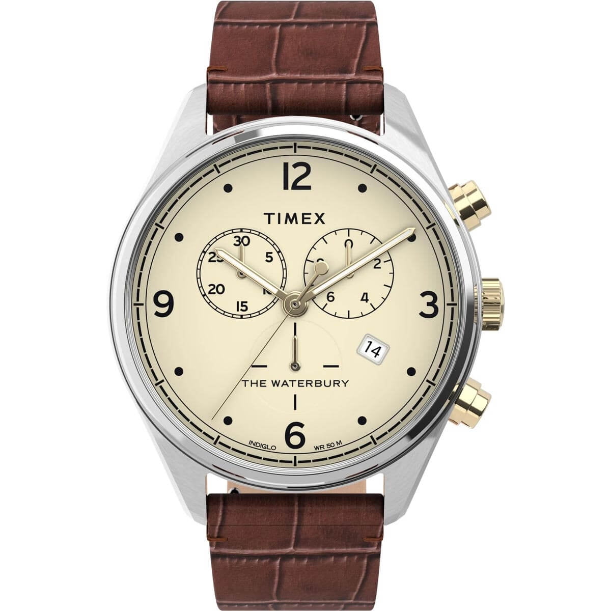 Timex TW2U04500VQ Men's Waterbury Cream Dial Chronograph Watch ...
