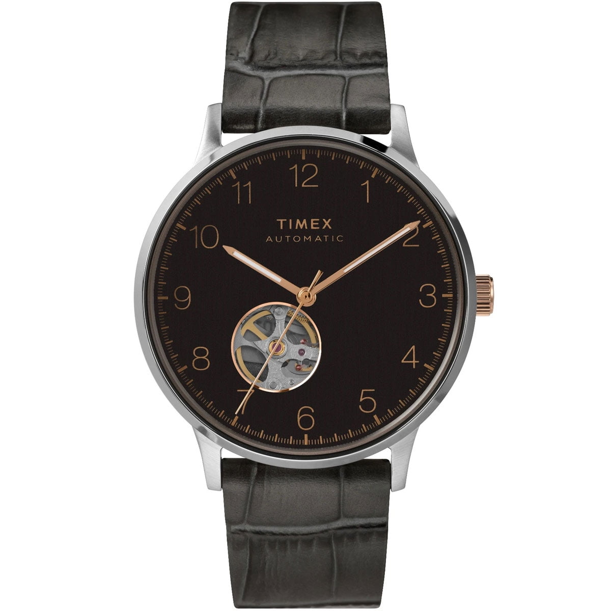 Timex TW2U11600ZV Men's Waterbury Black Dial Leather Strap Watch ...