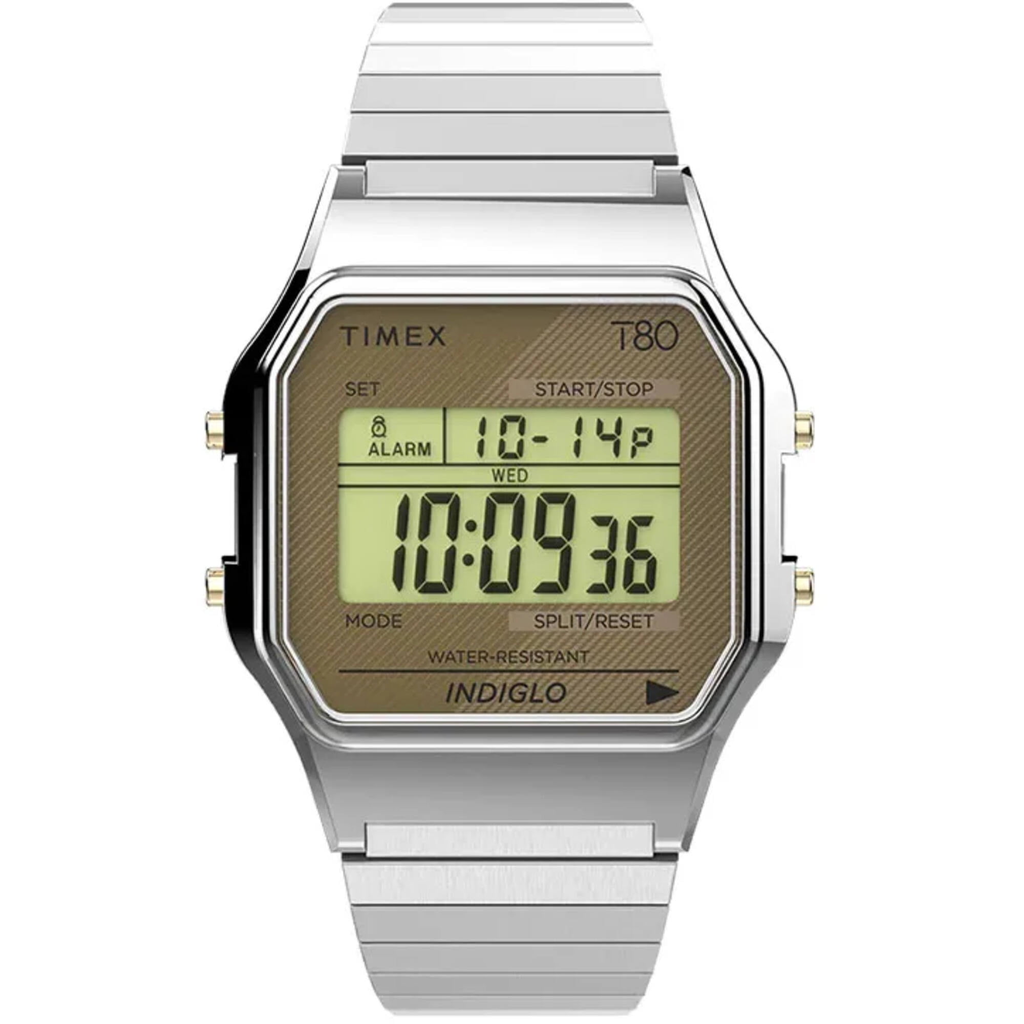 Timex TW2V19100 Unisex T80 Grey Digital Dial Silver Bracelet Watch ...