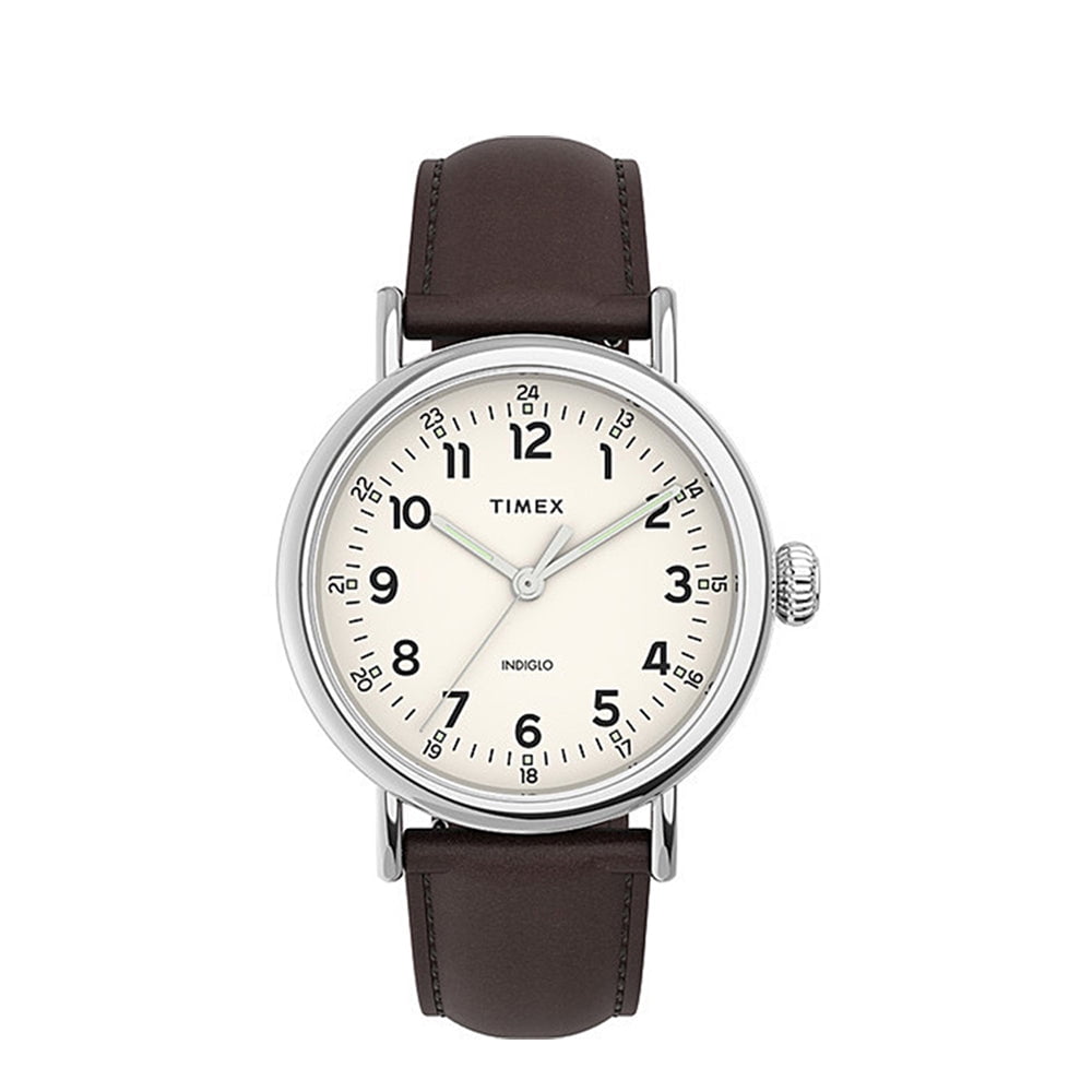Timex TW2V27800 Men's Standard Indiglo Brown Leather Strap Cream Dial ...