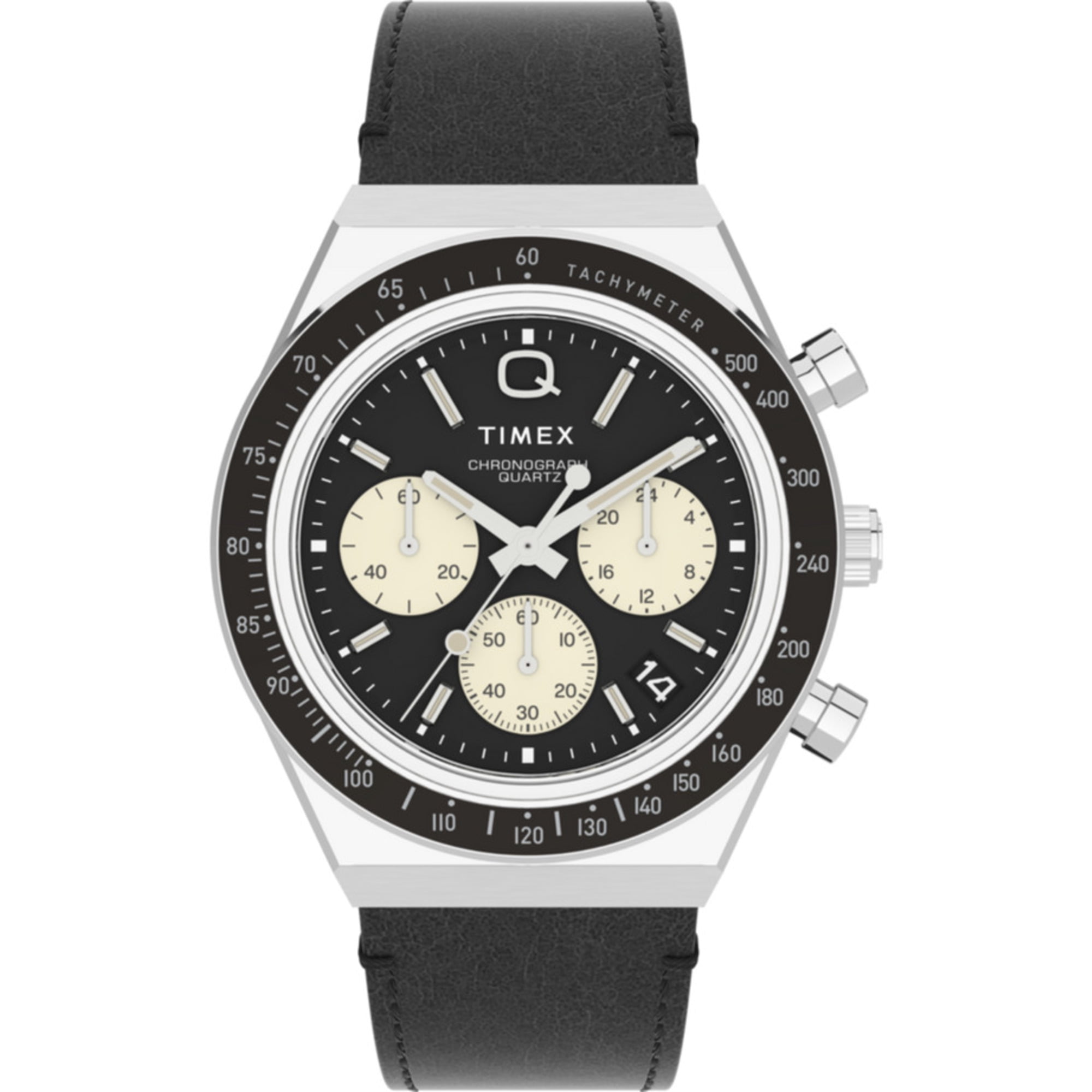 Timex Men's Q TW2V42700 Chronograph Watch with Black Leather Strap ...