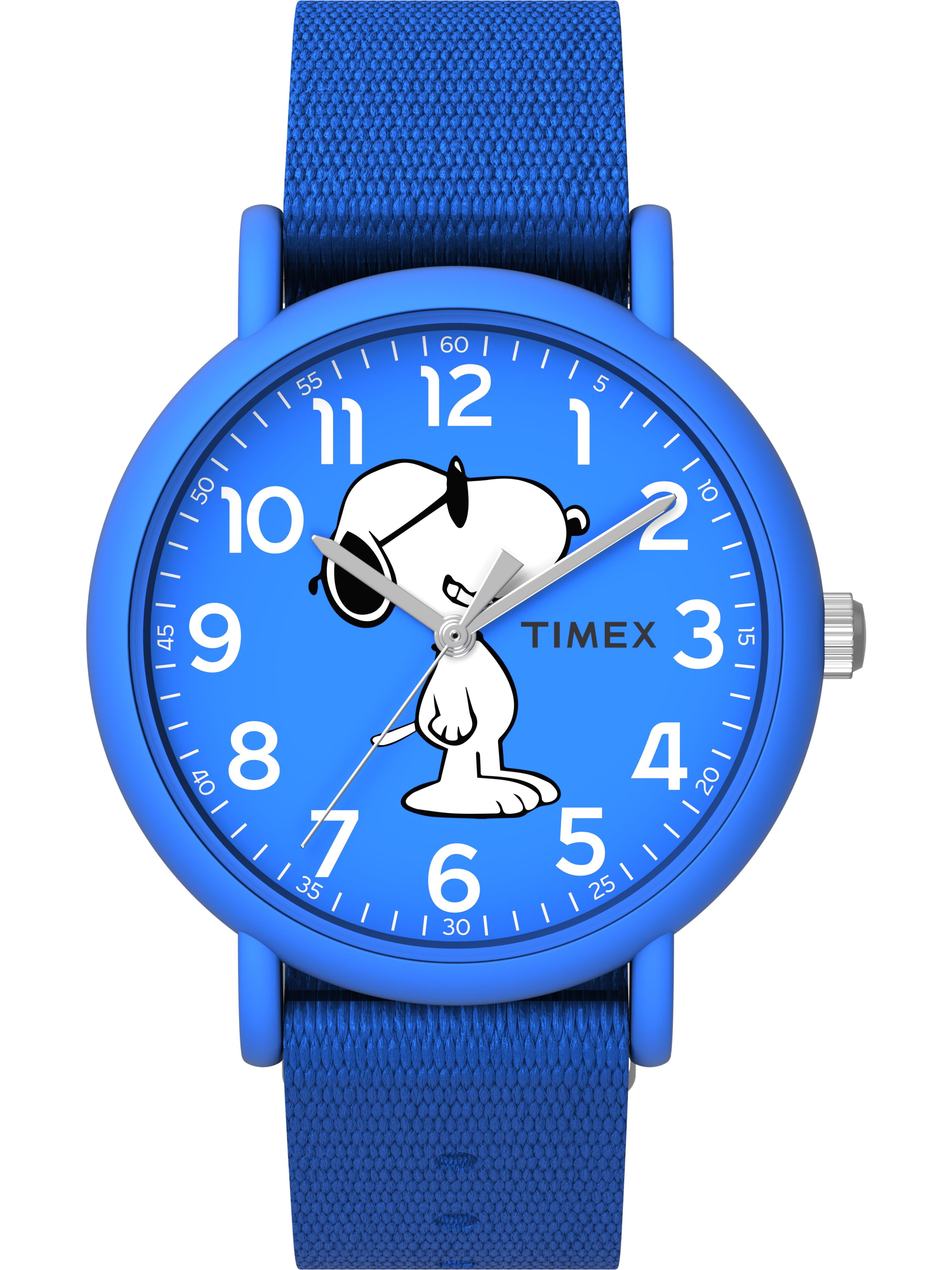 Timex Unisex Weekender 34mm Peanuts Snoopy Blue Watch, Fabric Slip-Thru ...