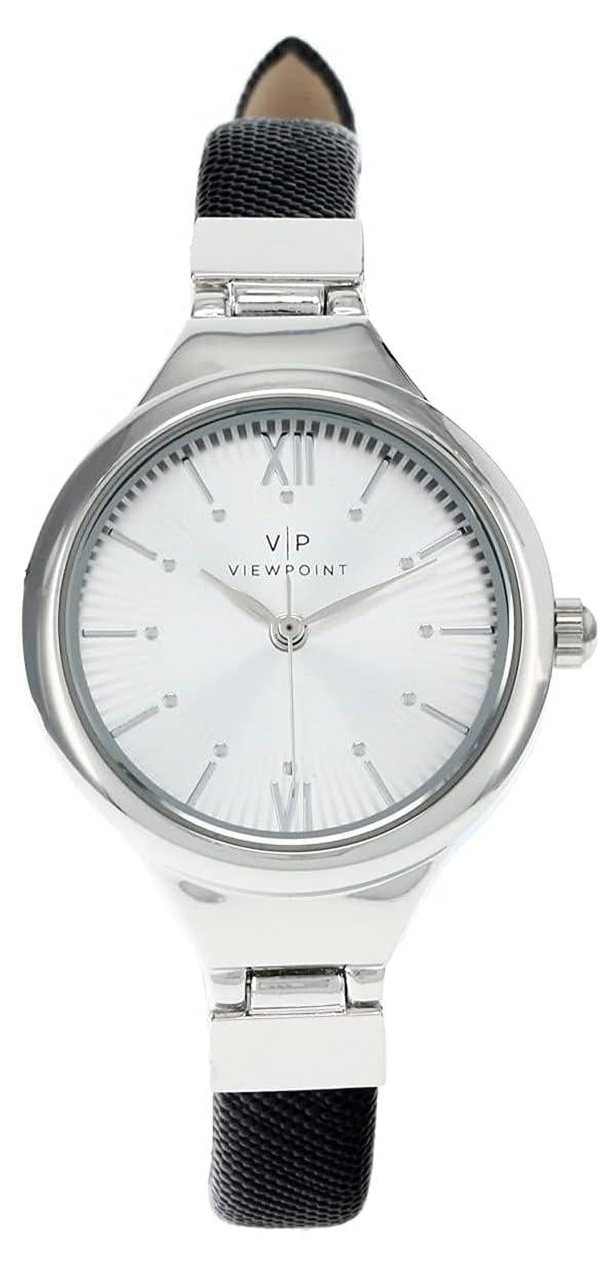 Timex Viewpoint Silver-Tone Black Leather Ladies Watch CC3D79500 - Walmart.com