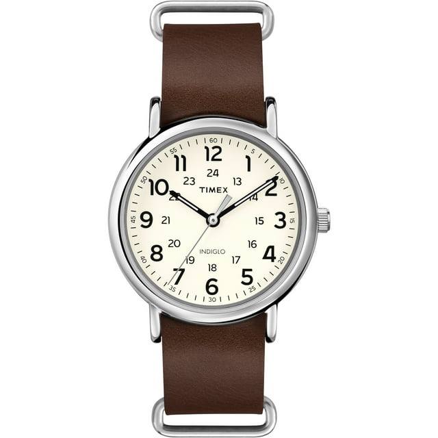 Timex Weekender 40 Watch, Brown Double-Layered Leather Slip-Thru Strap ...