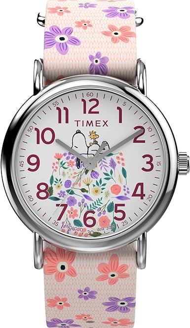 Timex Women's Peanuts Floral 38mm Watch - Pink Strap White Dial Silver ...