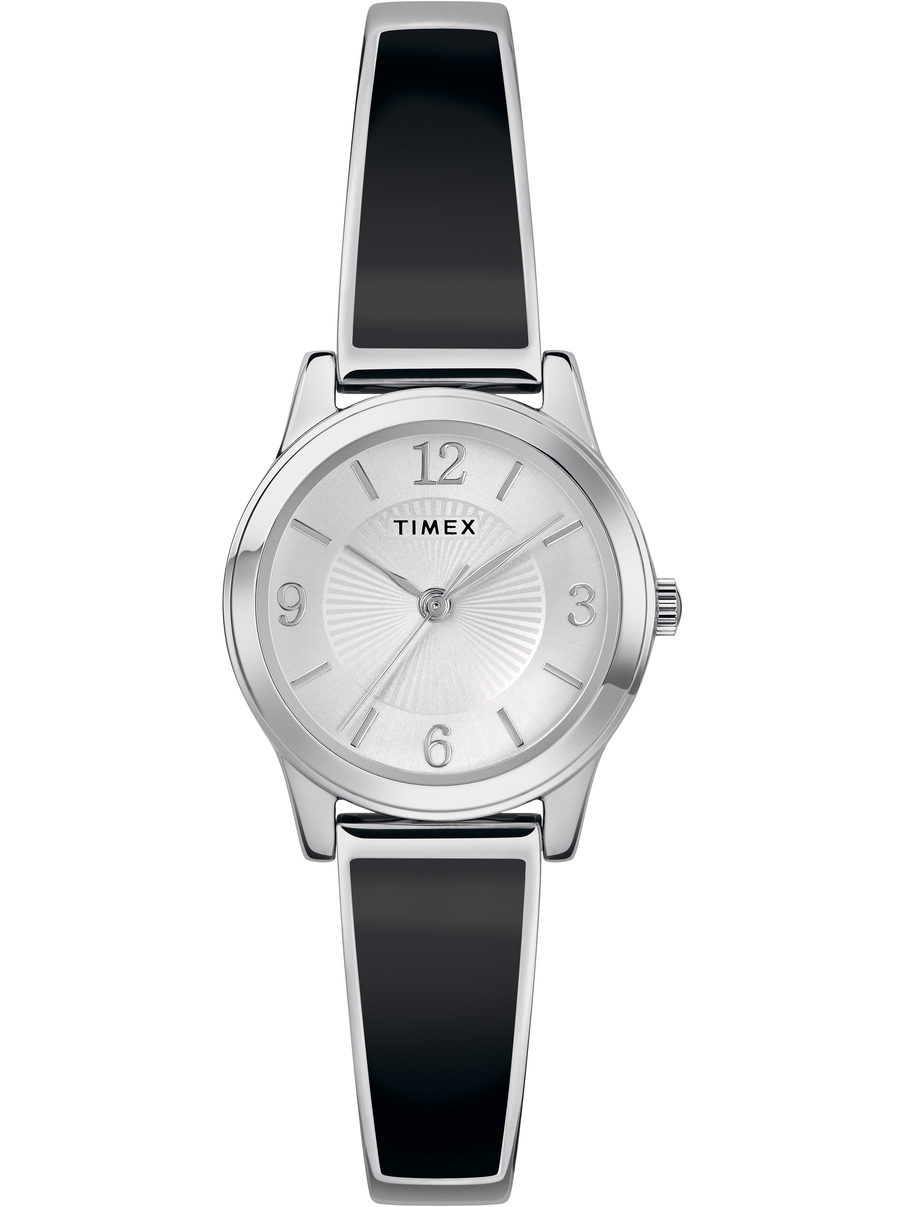 Timex Women's 25mm Silver-Tone Case Stretch Bangle Watch with Black ...
