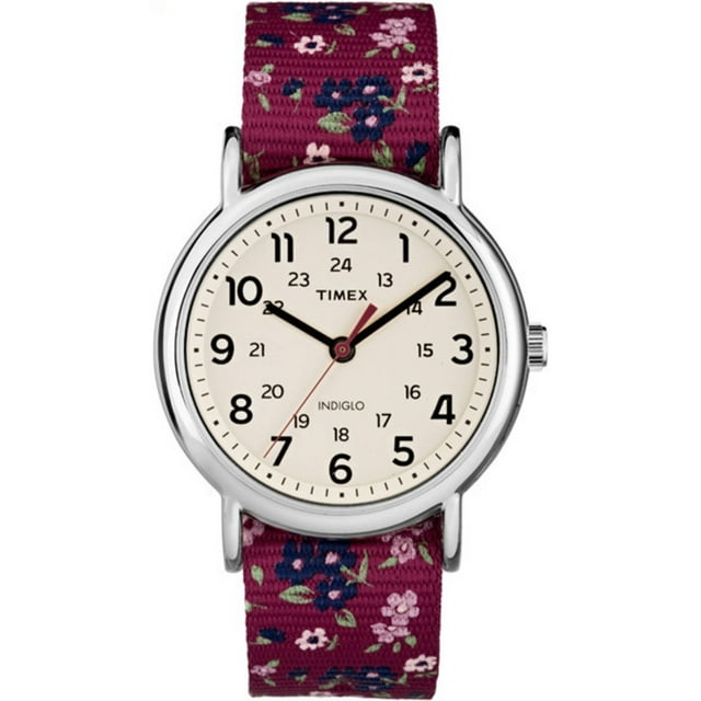 Timex Women's Weekender Watch, Violet Floral Reversible Nylon Slip-Thru ...