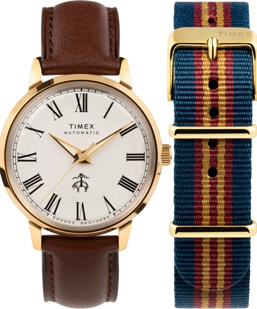 Timex x Brooks Brothers Marlin Automatic Leather and Fabric Strap Set ...