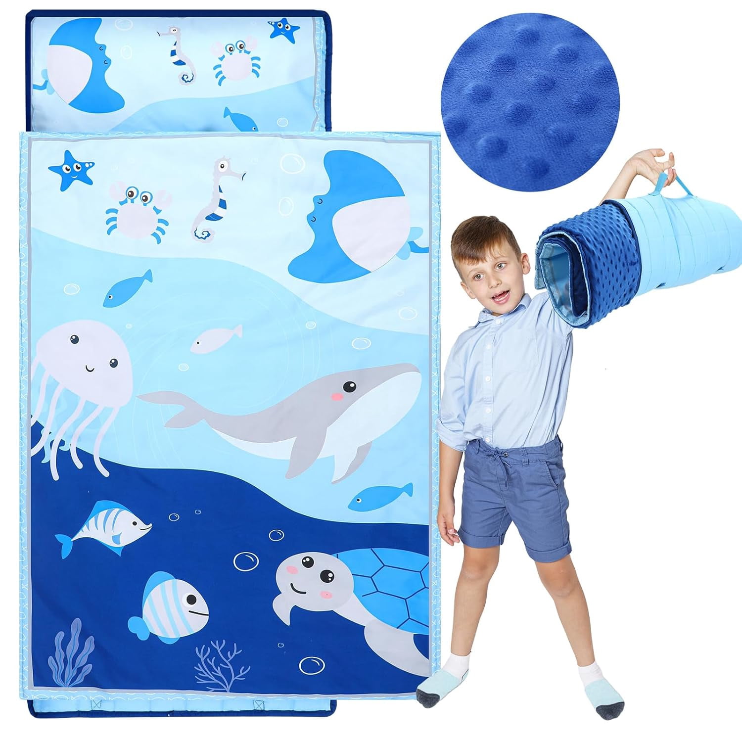 Timgle Shark Toddler Nap Mat with Pillow Toddler Sleeping Bag Blue ...