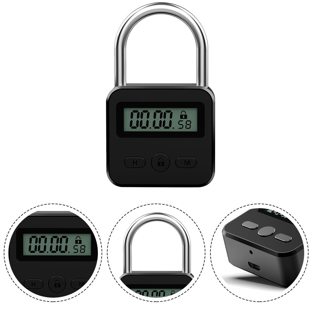 Timing Padlock Anti-addiction Metal Timer Lock LCD Display Multi Function Electronic Time 99 ...