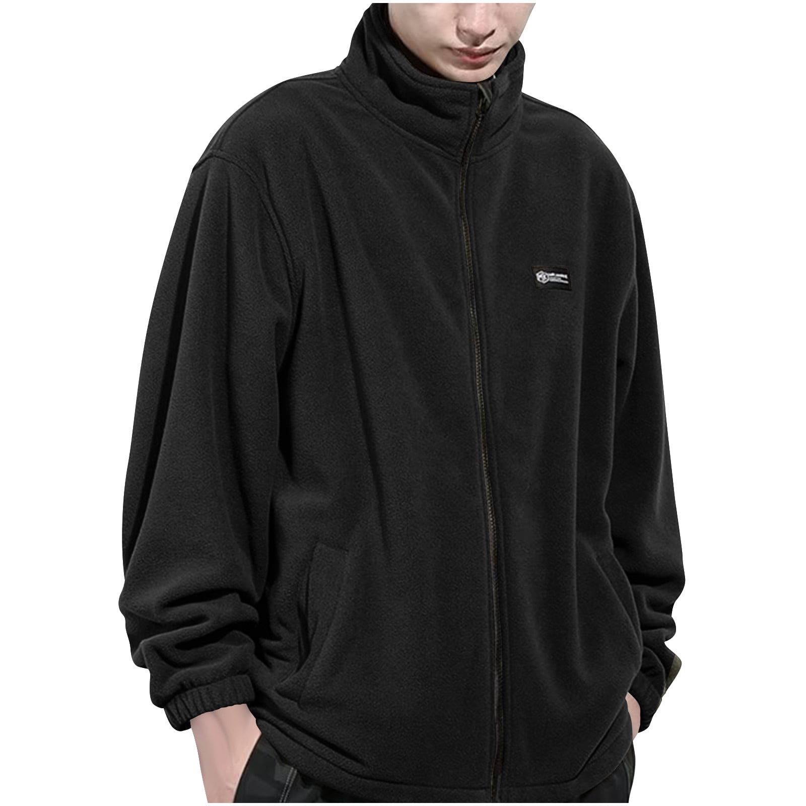 Timoontee Men's Fleece Coat Casual Comfy Stand Collar Jacket Coat Solid ...