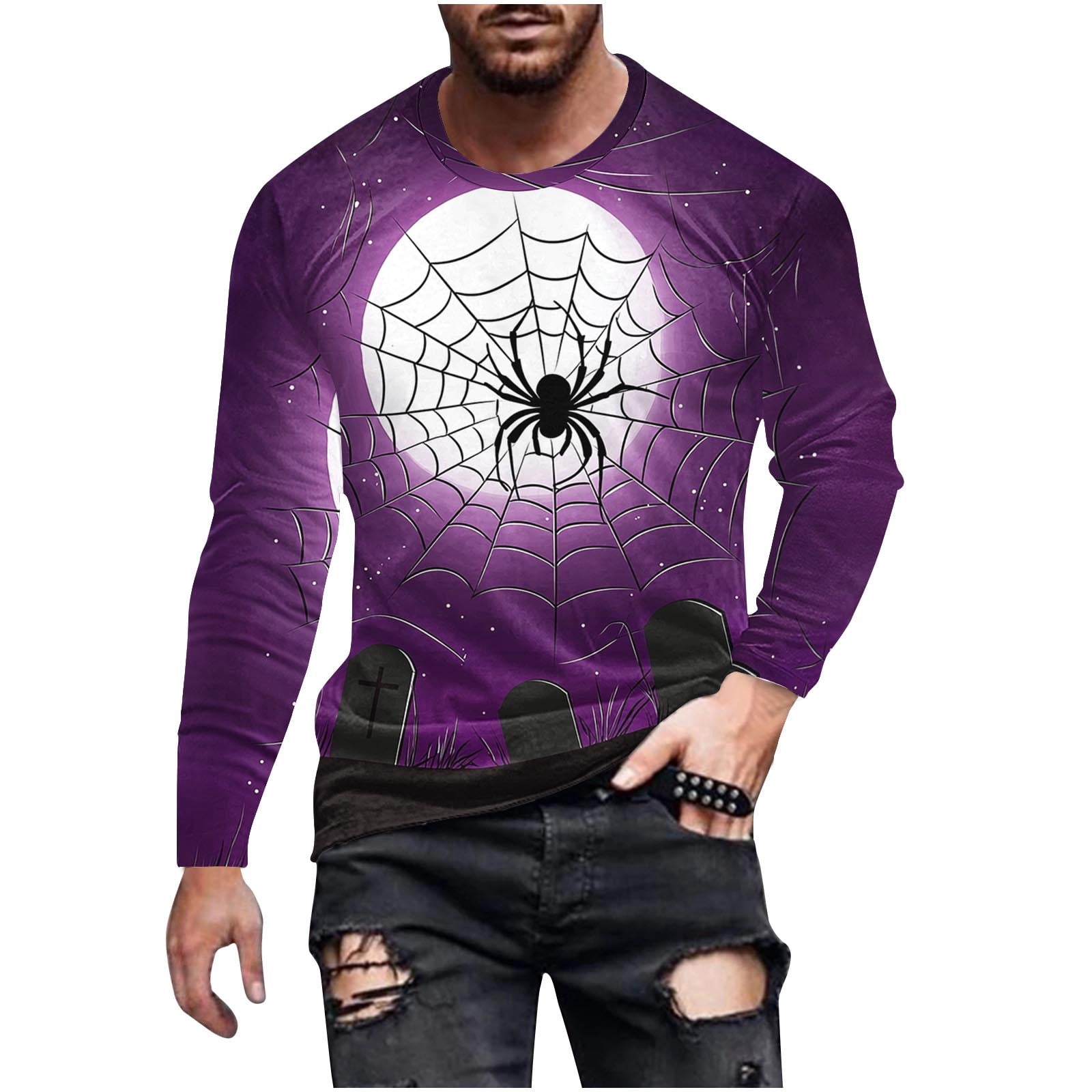 Timoontee Men's Halloween Funny Tops Casual Long Sleeve Crewneck ...