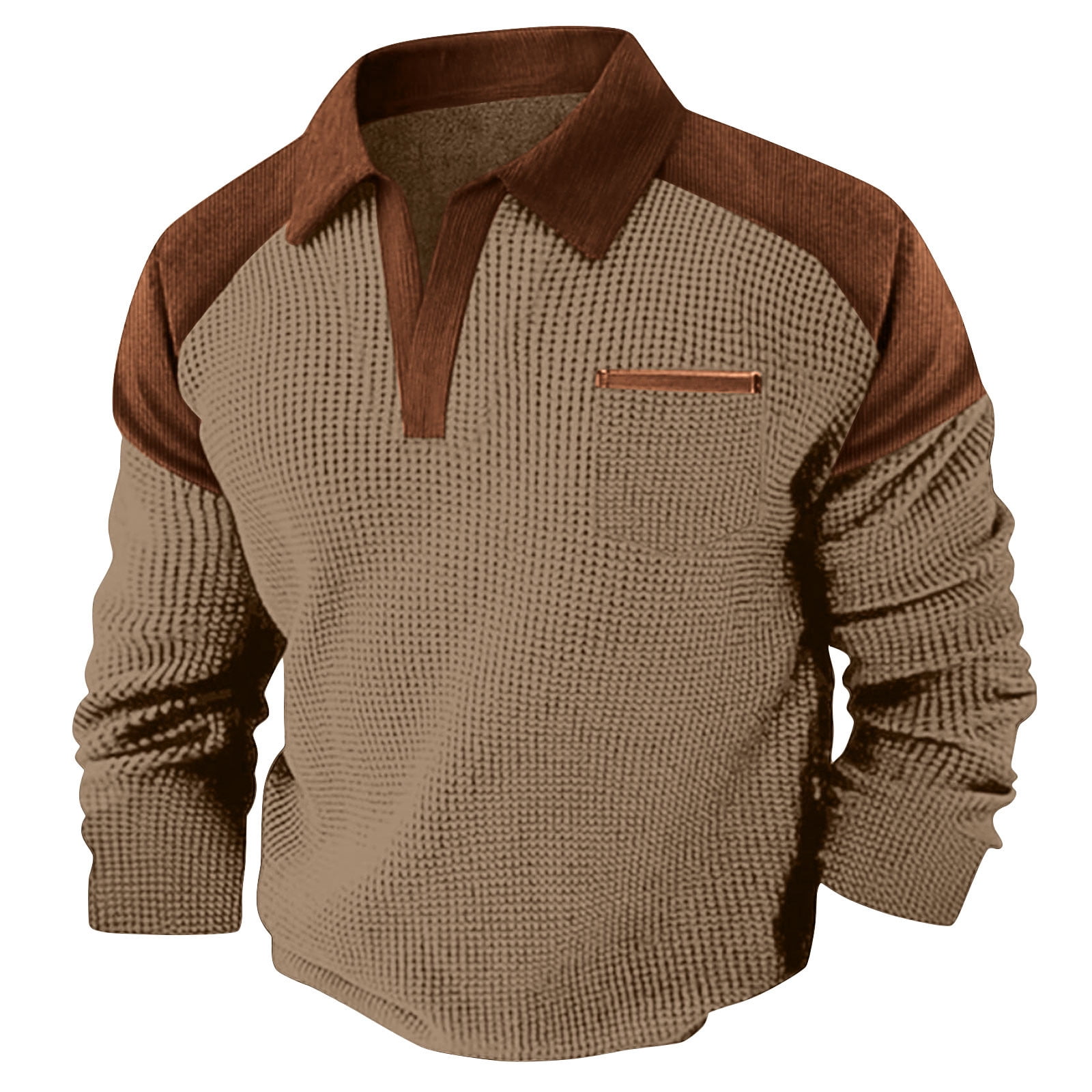 Timoontee Men's Long Sleeve Collared Sweatshirts Hoodless Waffle ...