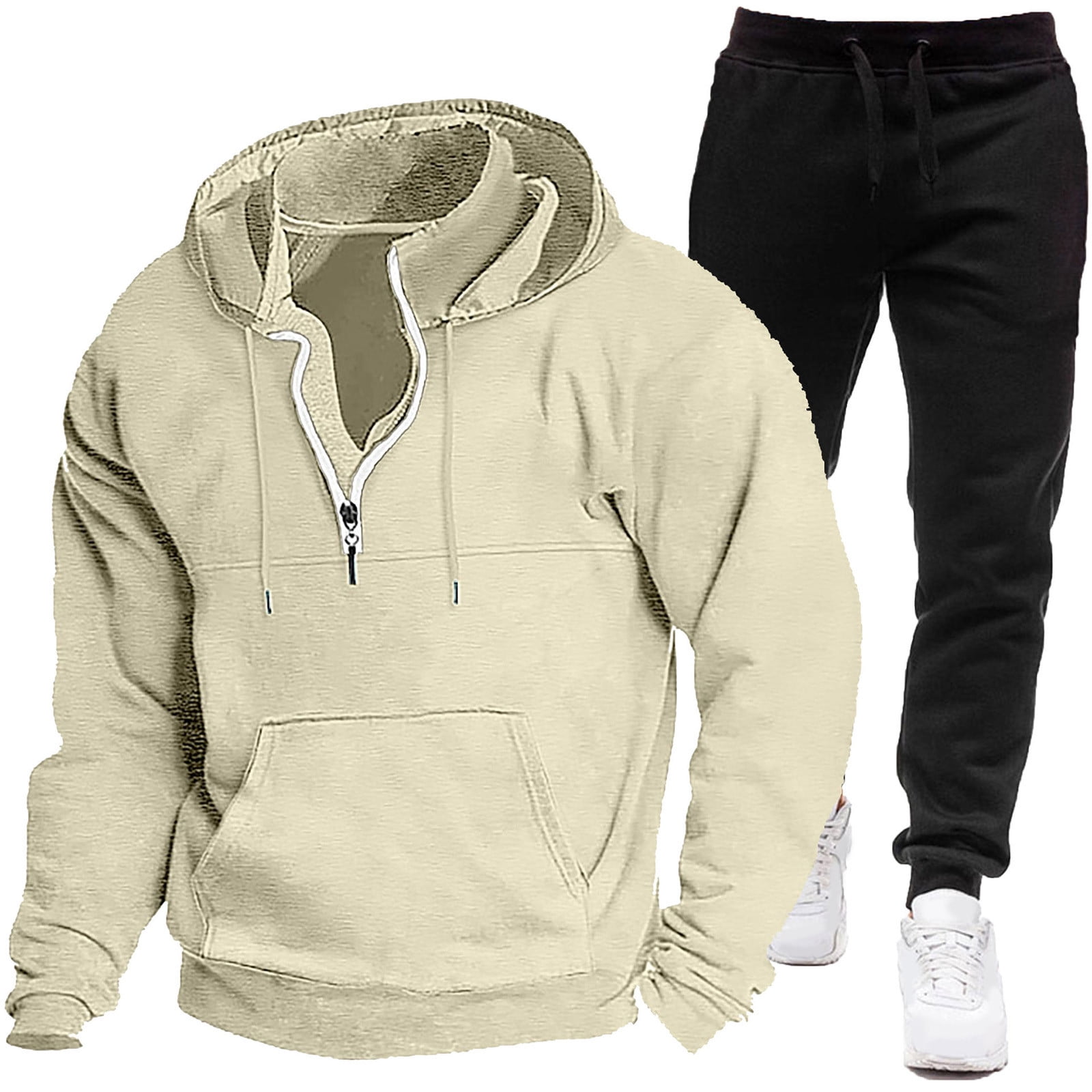 Timoontee Men's Sweatshirts Solid Sweatsuits Long Sleeve Half Zip ...