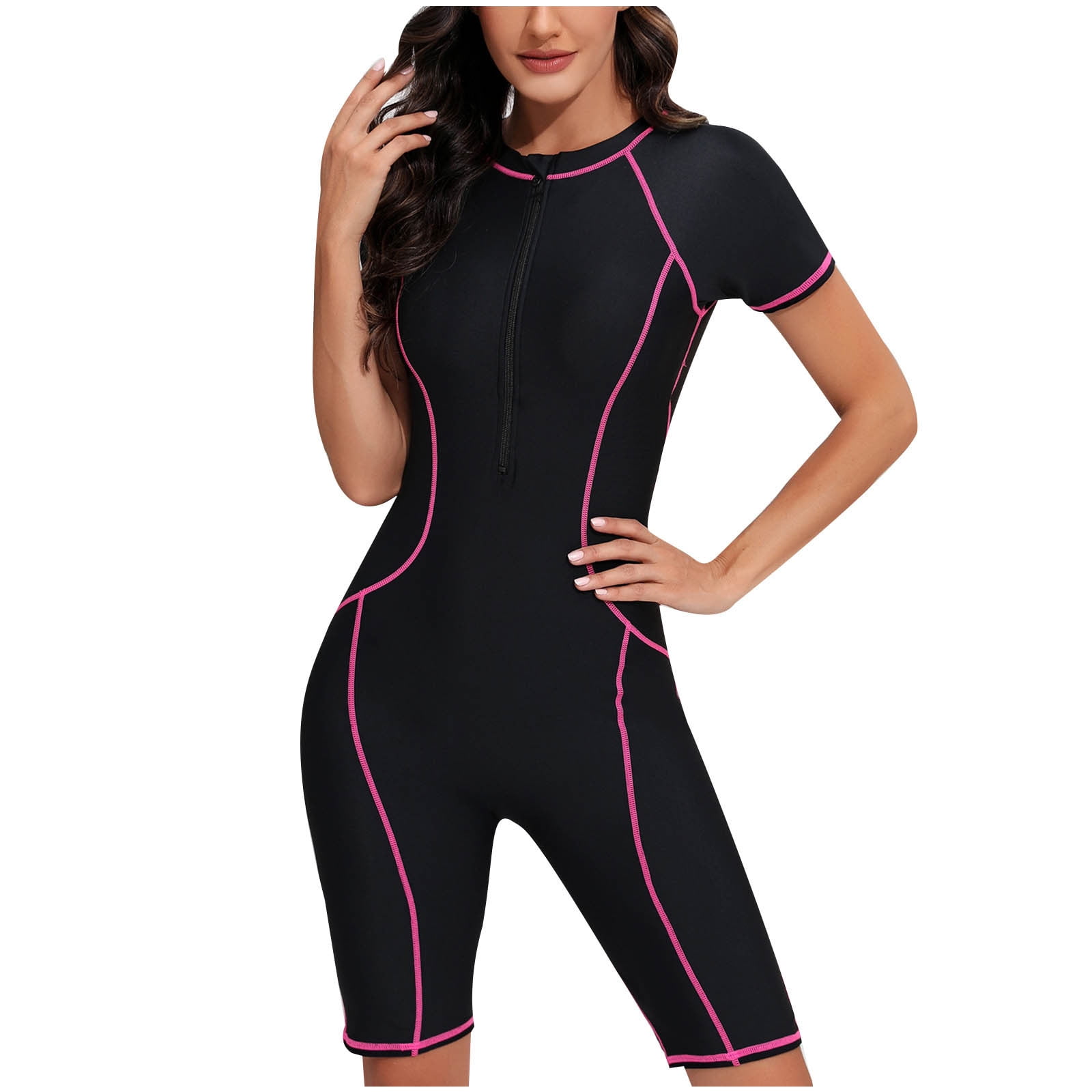 Timoontee Swimsuit Women Short Sleeve Diving Suit Siamese Summer Beach