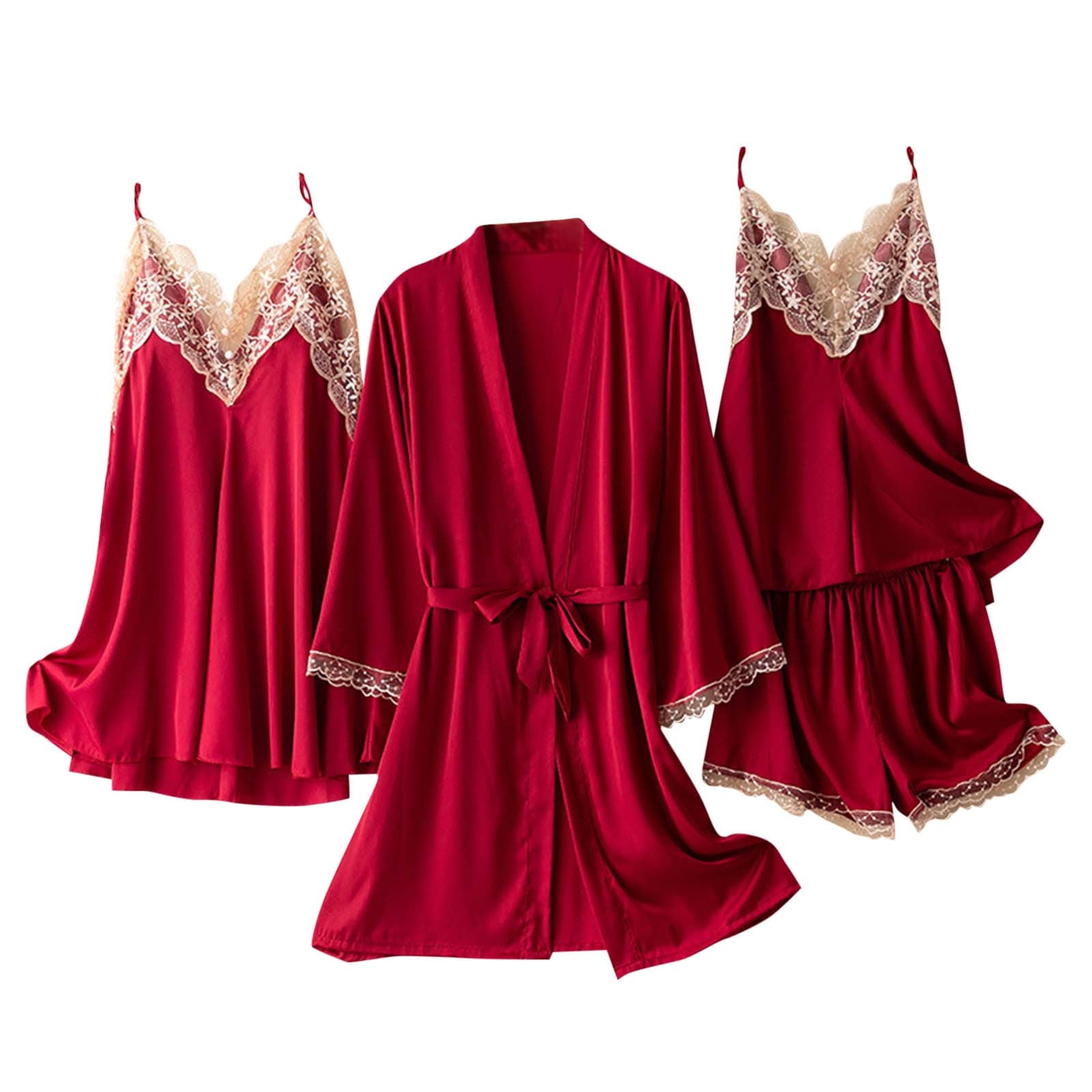 Timoontee Women's 4 Piece Sleepwear Cami Top and Shorts Pajama Sets Sexy Pajamas Set Silky ...