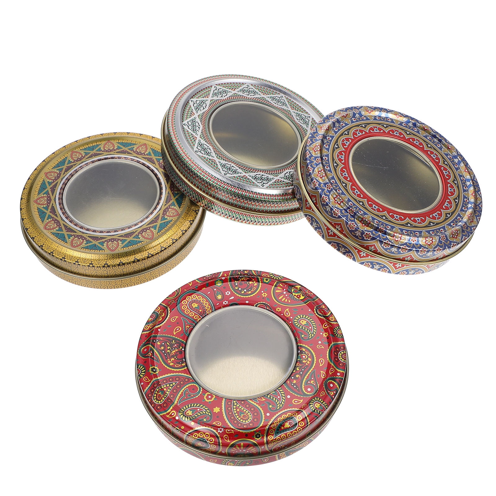Tin Box Round Container with Lid Tinplate Cookie Case Cereal Metal Gift ...