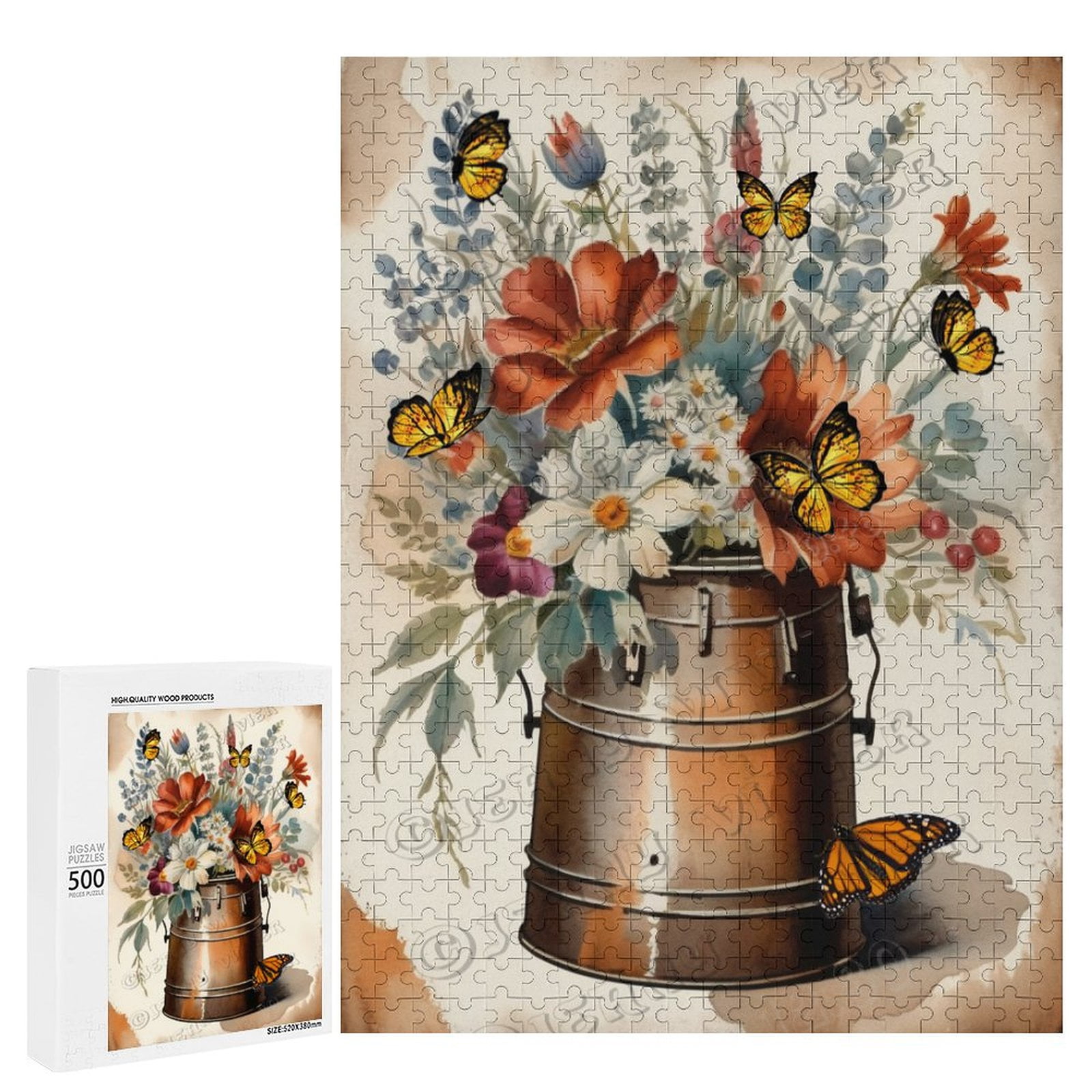 Tin Bucket With Wild Flower Wood Wall Art Wood Decorative for Home Desk ...
