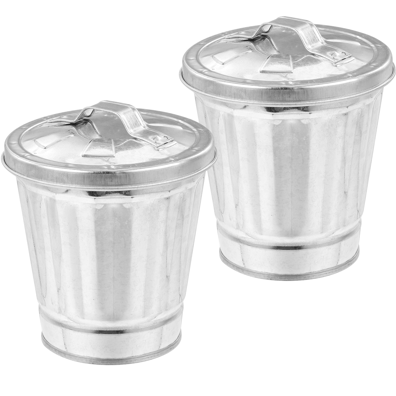 Tin Bucket with Lid 2 Pcs Galvanized Trash Desktop Waste Car Bin Office ...