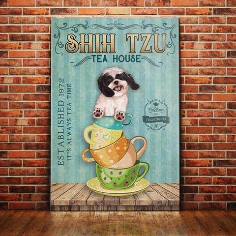 Tin Decor for Wall Shih Tzu Dog Tea House Sign Vintage Metal Signs ...