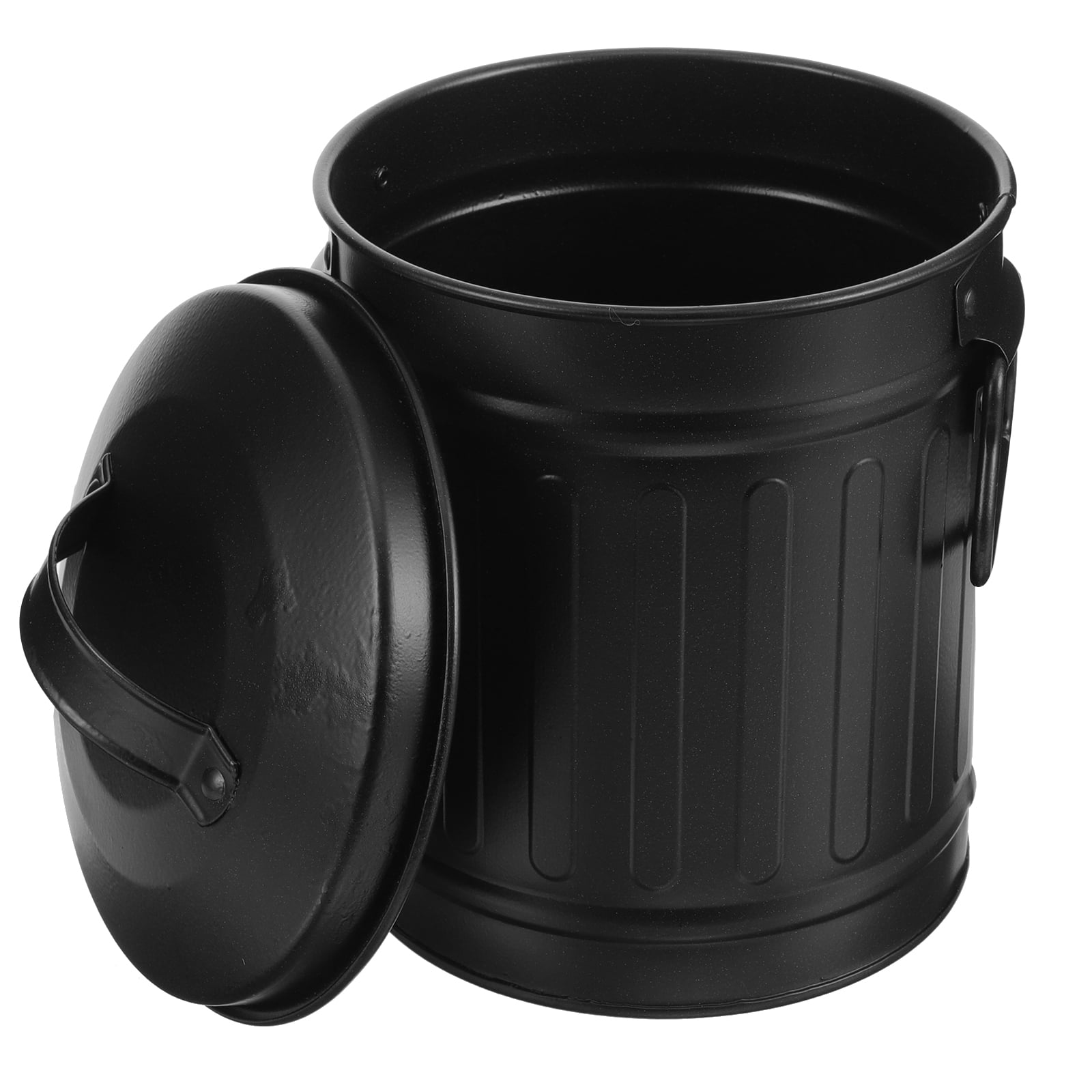 Black Iron Trash Bin with Lid for Bedroom Office or Bathroom Simple ...