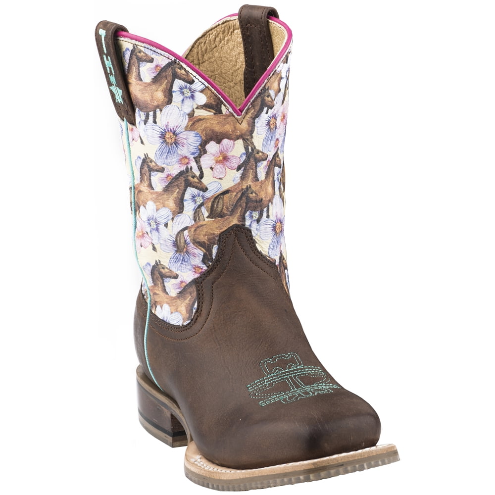 Tin Haul Girls Chestnut And Daisy Square Toe Cowboy Mid Calf Boots ...