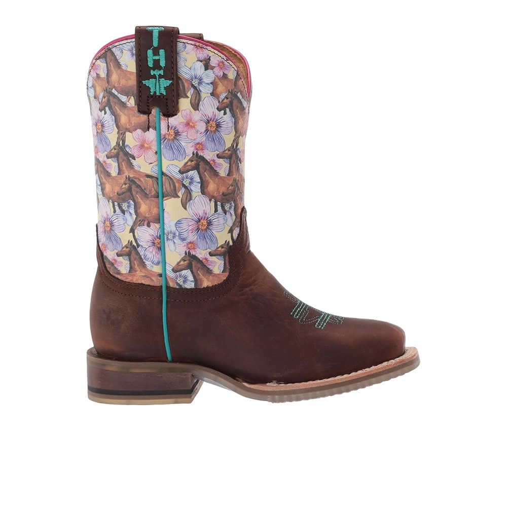 Tin Haul Girls Chestnut And Daisy Square Toe Cowboy Mid Calf Boots ...