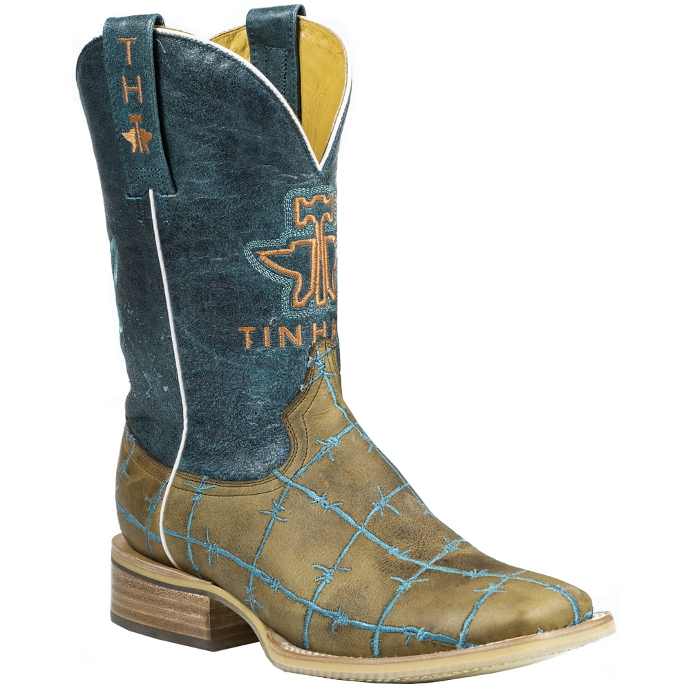 Tin Haul Womens Barb Wire Square Toe Cowboy Mid Calf Boots - Walmart.com