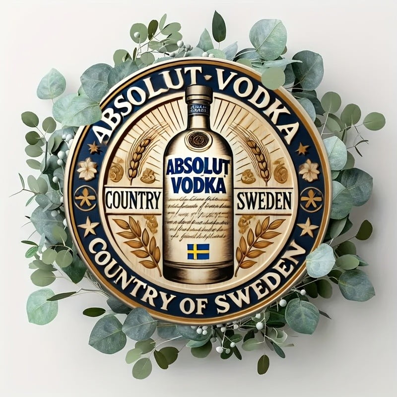 Tin Metal Signs 8x8 Rustic Wooden Sign - 'Absolut Vodka Bar' Round Wall ...