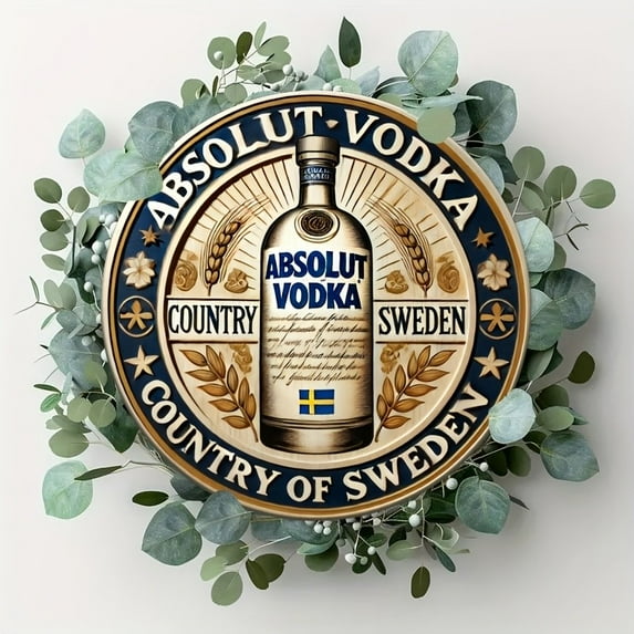Tin Metal Signs 8x8 Rustic Wooden Sign - 'Absolut Vodka Bar' Round Wall ...