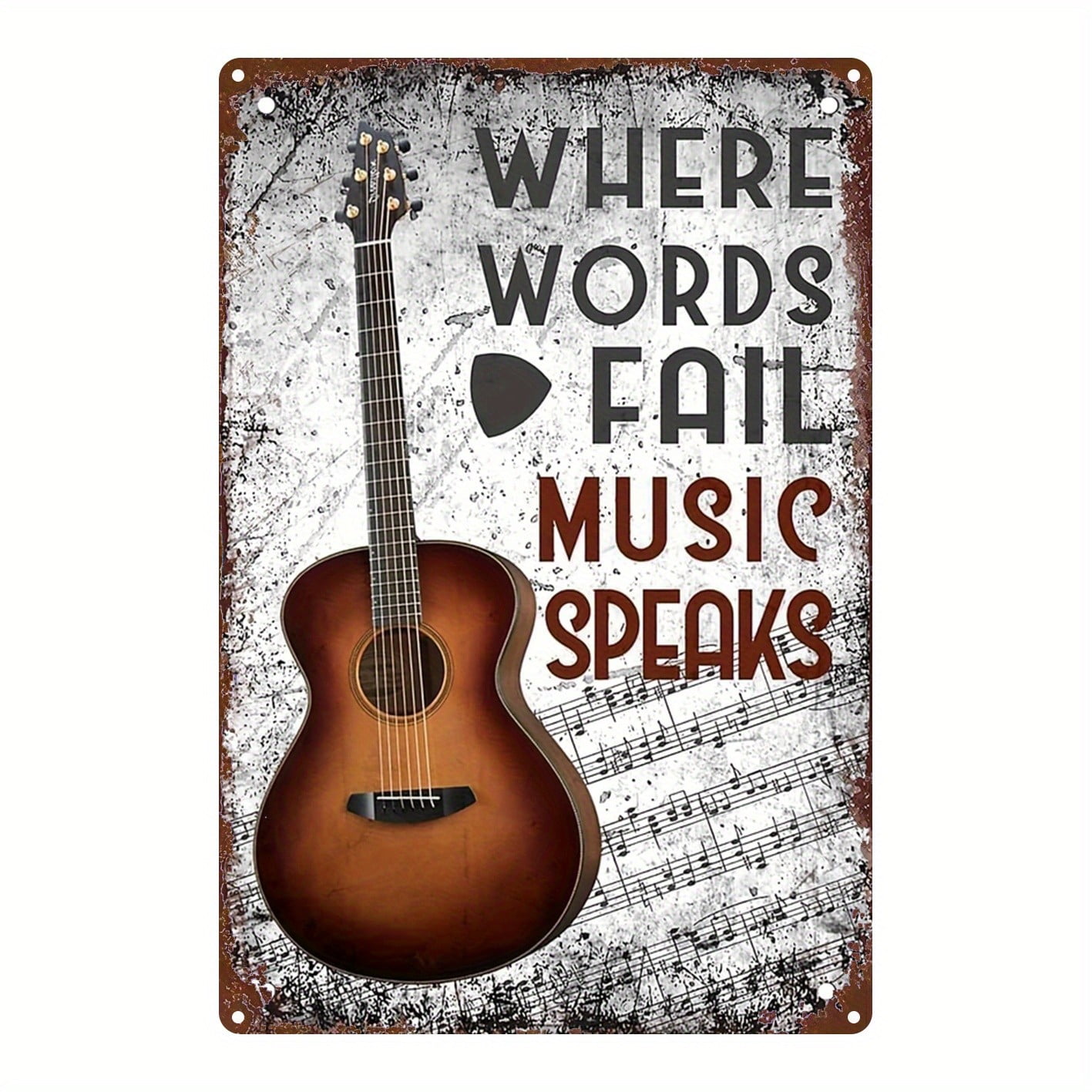 Tin Metal Signs Home Décor 8x12 Vintage Music-Themed Guitar Notes Wall ...