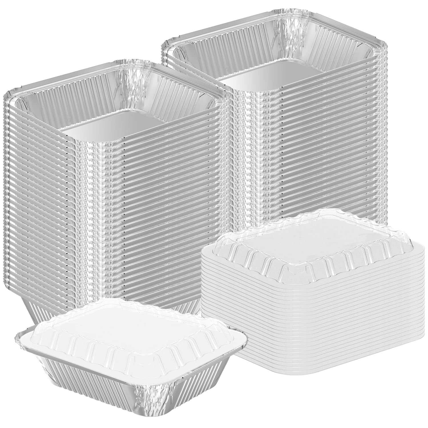 Tin Pans with Clear Lids, 2.25LB - 100 Pack Disposable Aluminum Food ...
