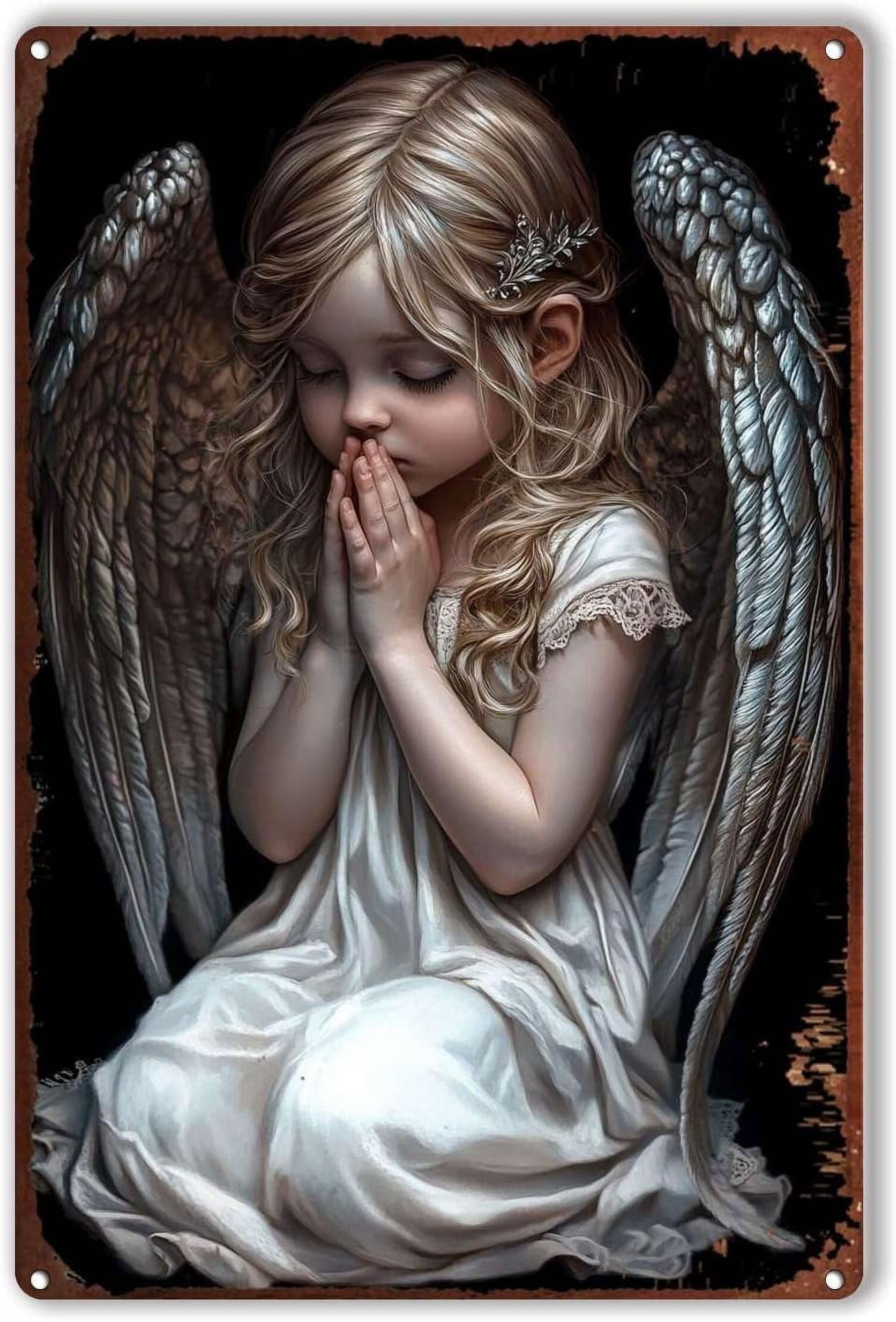 Tin Plaque An Angel In Prayer Decorative Tin Plaques for Garage Wall ...