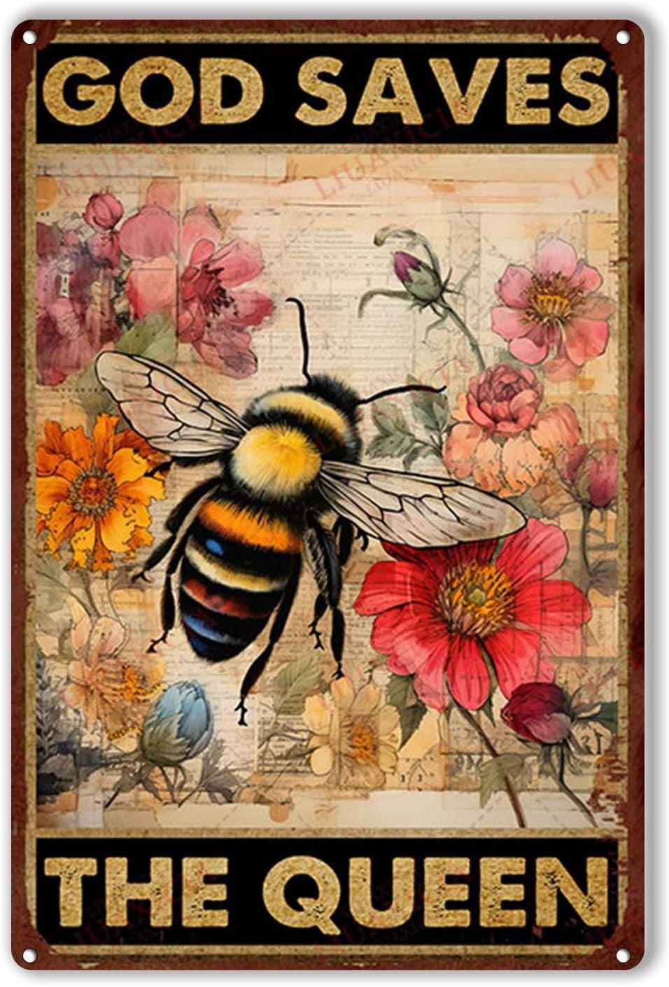 Tin Plaque Bee God Saves The Queen Wall Decor for Home Gate Garden Bars ...