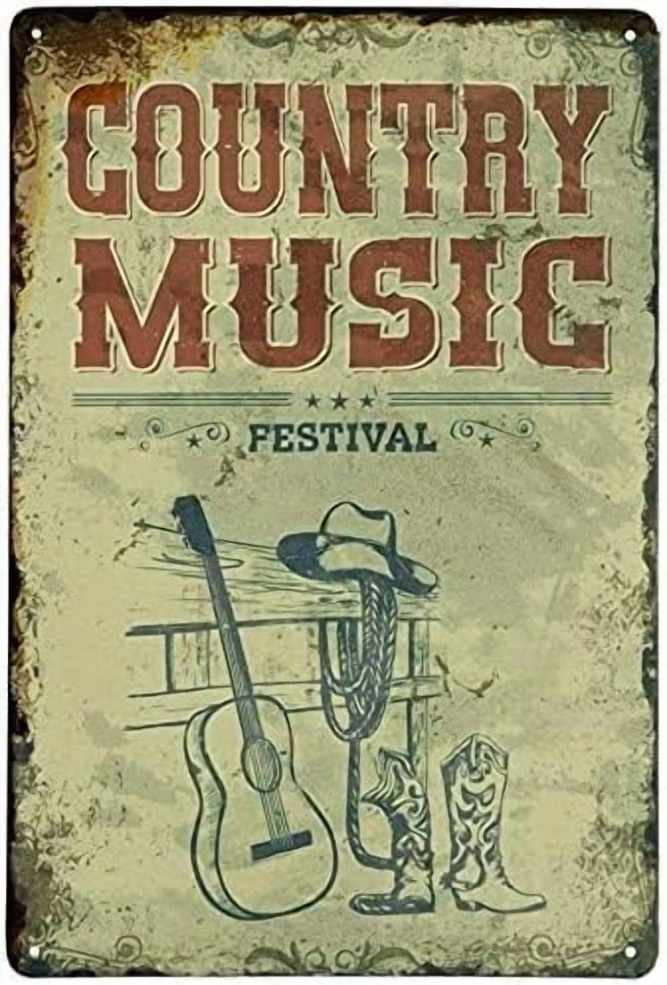 Tin Poster Metal Sign Country Music Festival,Cowboy Hat Guitar,Retro S ...