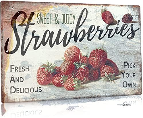 Tin Poster Metal Sign Strawberries, Summer Fruit Wall Art Decorations ...