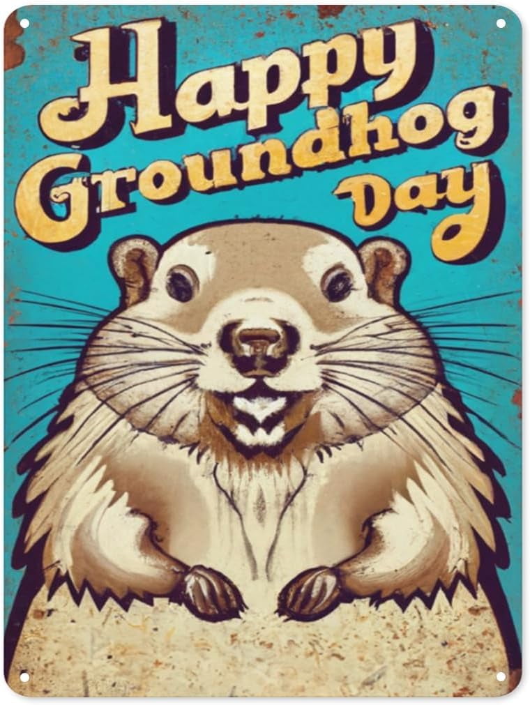 Tin Retro Happy Groundhog Day Tin Metal Wall Art for Home Bathroom ...