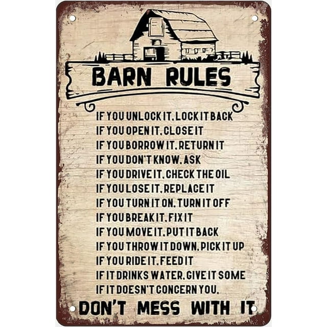 Tin Sign 12x16 Inch Barn Rules Tin Sign Vintage Retro Metal Sign Farm ...