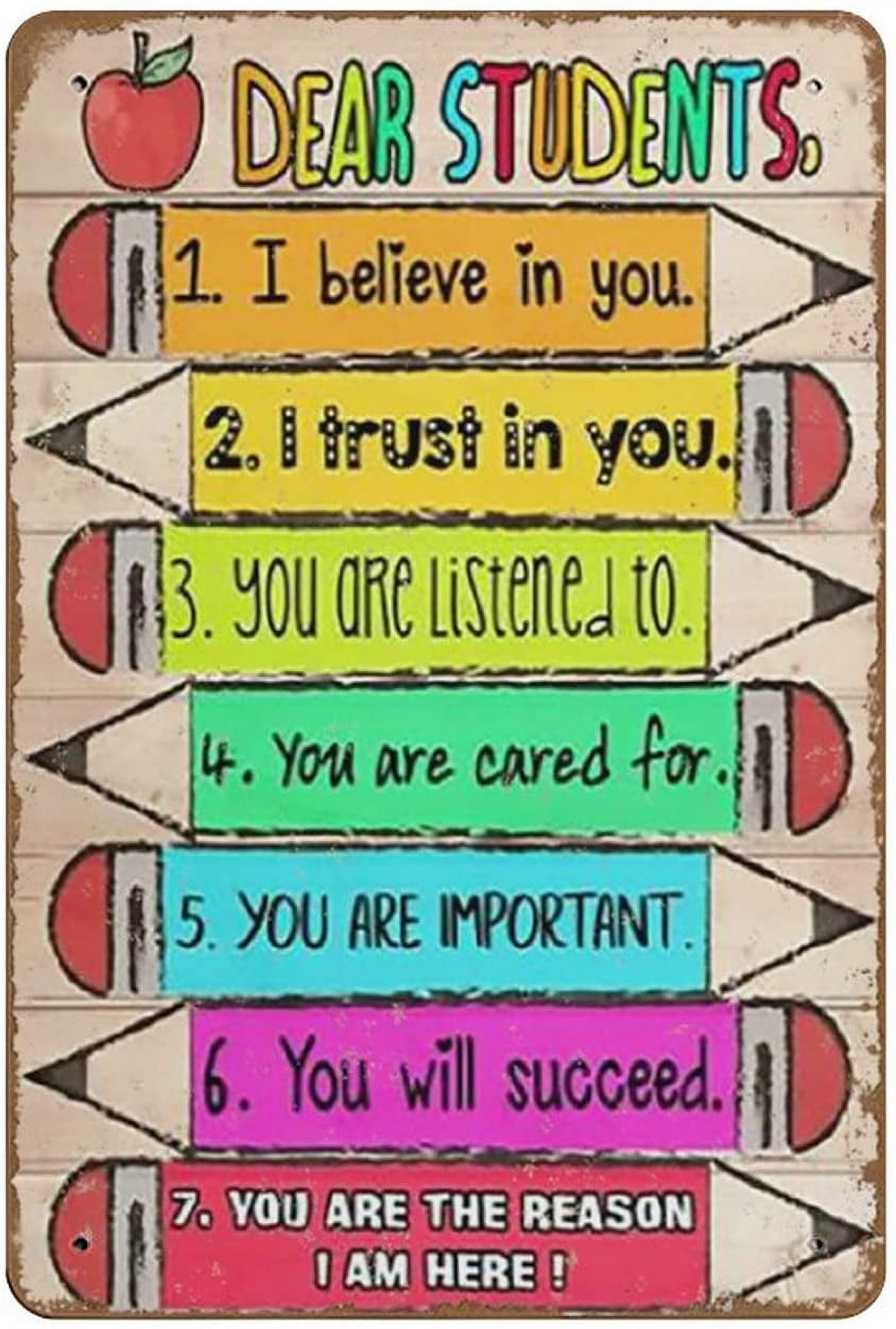 Tin Sign 12x16 Inch Dear Student I Believe In You Teacher Poster ...