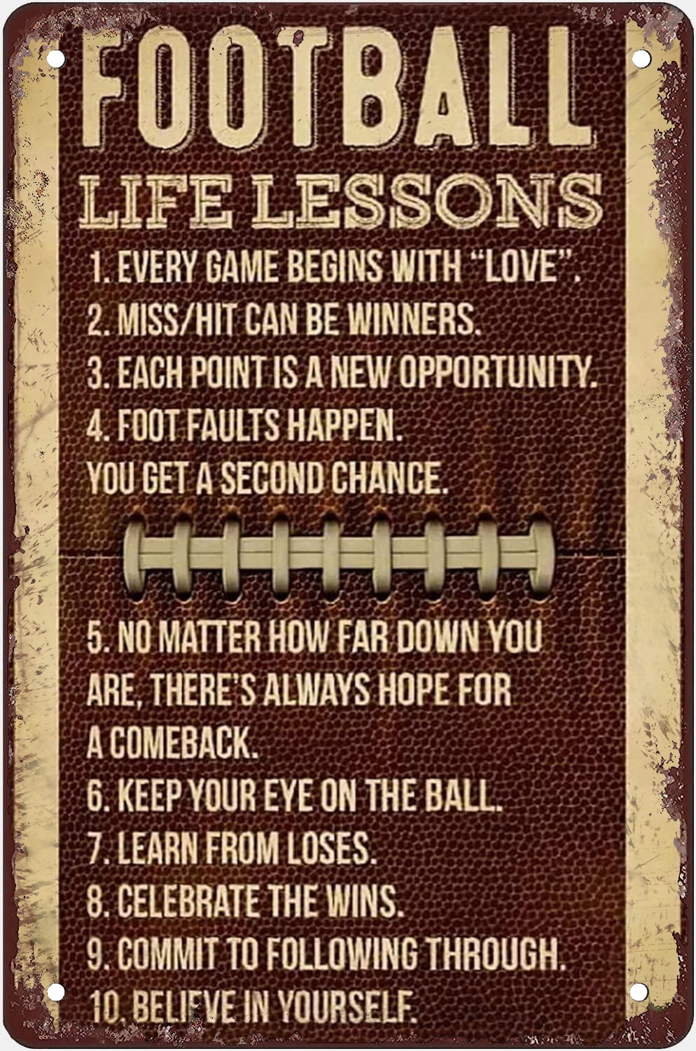 Tin Sign 12x16 Inch Football Life Lessons Metal Signs Football Guide ...