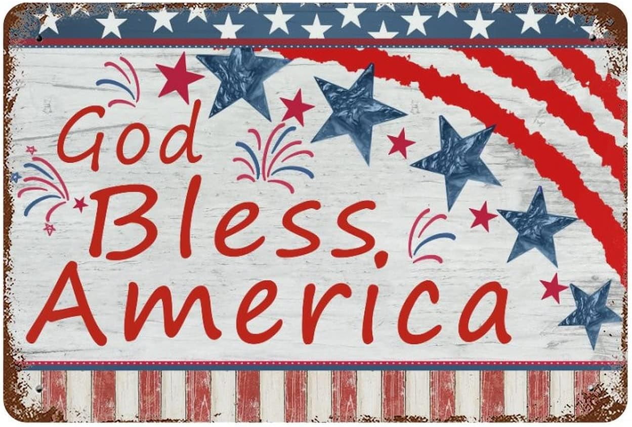 Tin Sign 12x16 Inch God Bless America Retro American Independence Day Metal Sign Patriotic ...