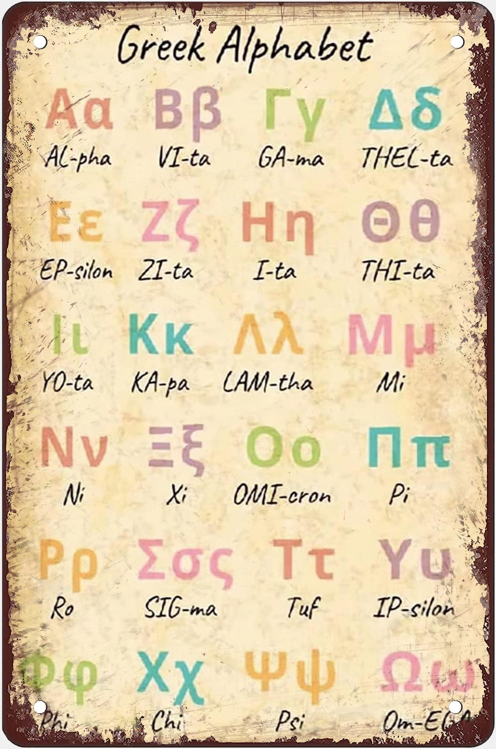 Tin Sign 12x16 Inch Greek Alphabet Learning Charts Metal Tin Signs ...