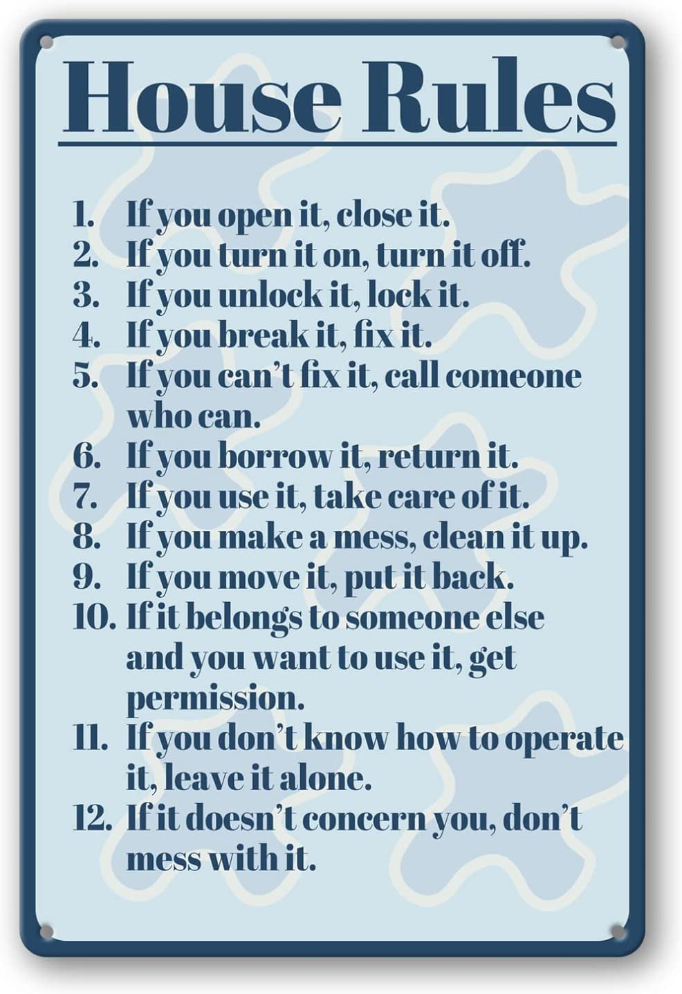 Tin Sign 12x16 Inch House Rules Metal Tin Sign Bar Rules Funny Tin Sign ...