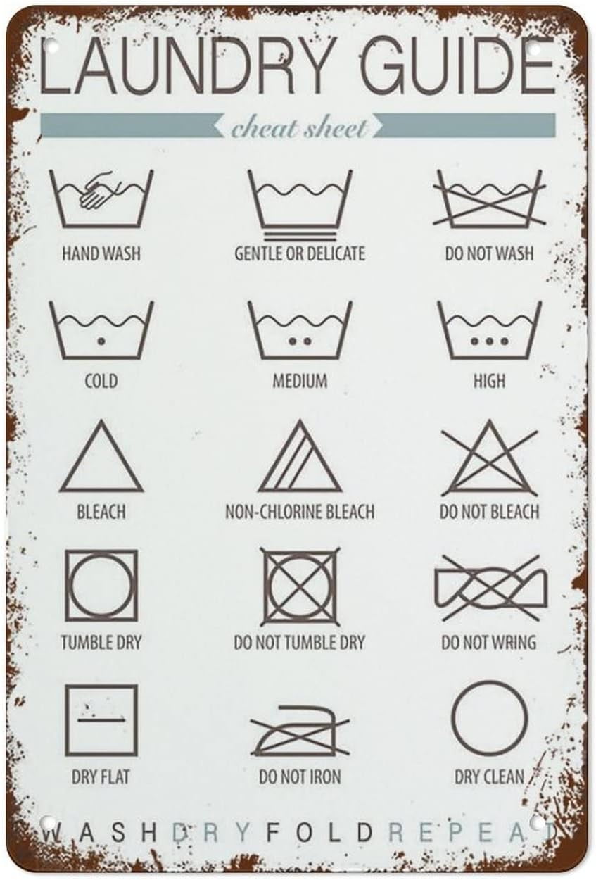 Tin Sign 12x16 Inch Laundry Symbols Wall Art Posters For Utility Room ...