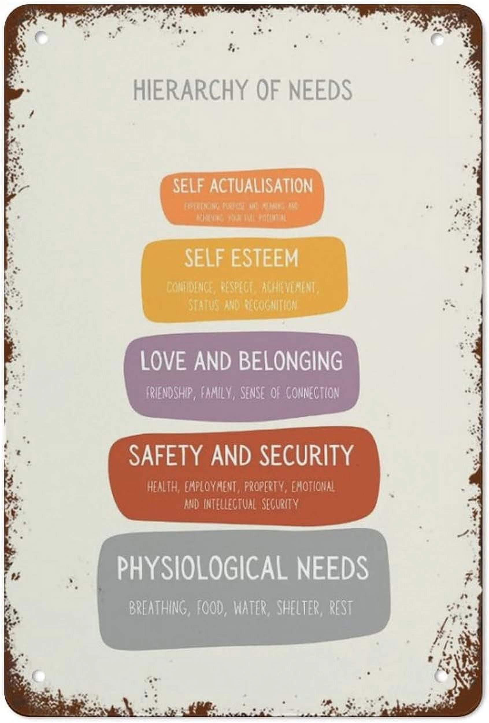 Tin Sign 12x16 Inch Metal Sign Hierarchy Of Needs Print Poster Therapy ...