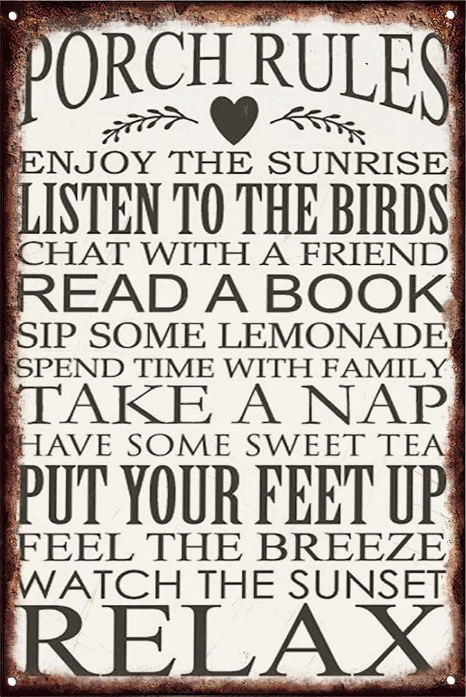 Tin Sign 12x16 Inch Porch Rules Gift To Friends Colleagues And ...