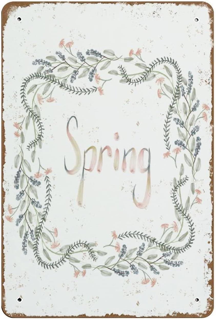 Tin Sign 12x16 Inch Spring Floral Wreath Printable Novelty Retro Metal ...